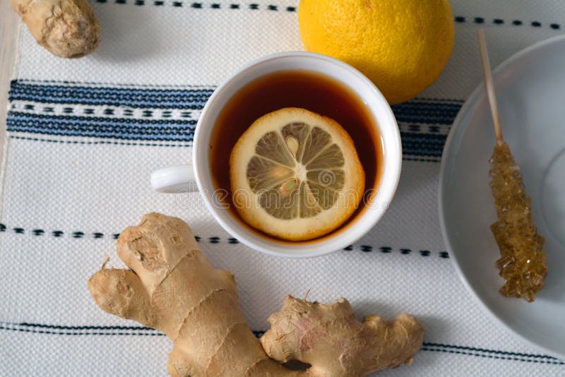 Hot Ginger and Lemon Tea in a White Cup Stock Image - Image of medicine ...