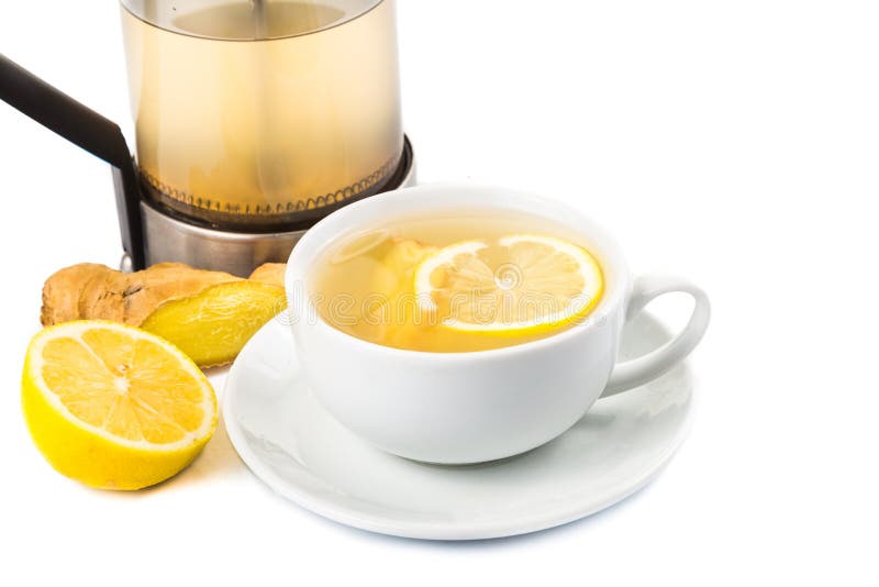 Hot Ginger Tea with Lemon in a Cup and Filter Jar Stock Photo - Image ...