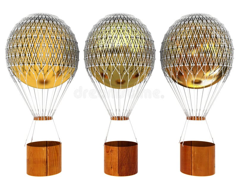 Hot Golden Air Balloons and a Basket Stock Illustration - Illustration ...