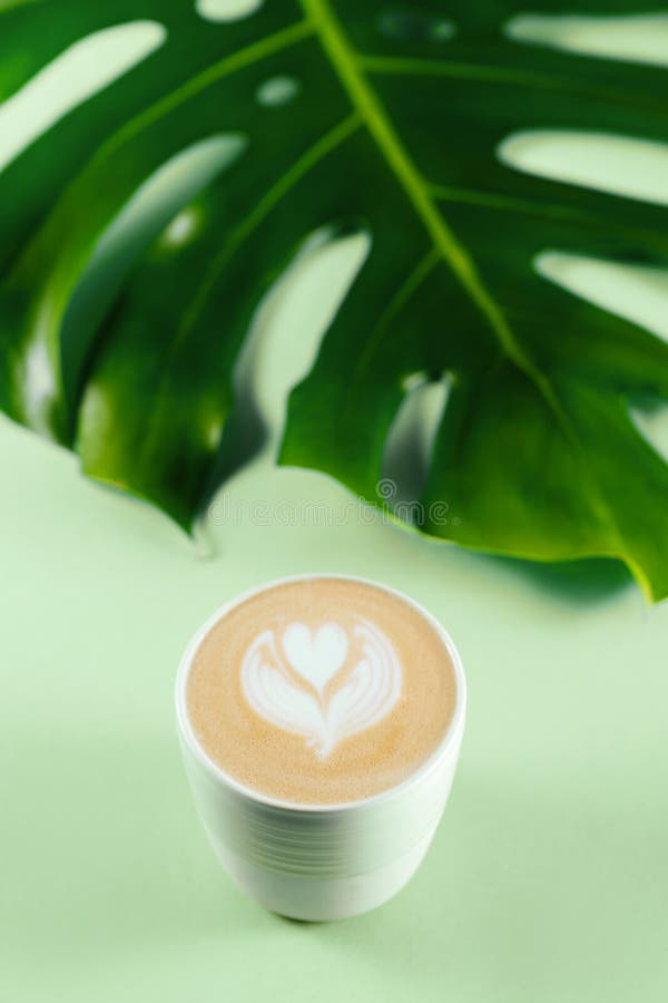 Hot Green Matcha Latte with Green Leave Stock Image - Image of drink ...