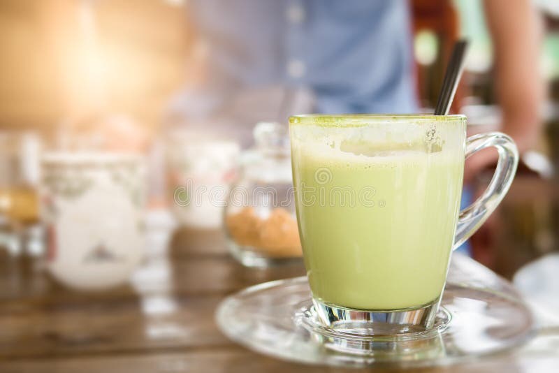 Hot Green Tea Milk in Glass Mug. Stock Image - Image of milk, nutrition ...