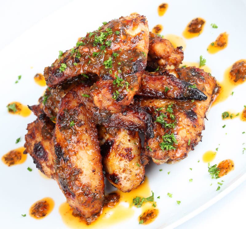 Hot Grilled Chicken Wings on White Plate Stock Image - Image of curry ...