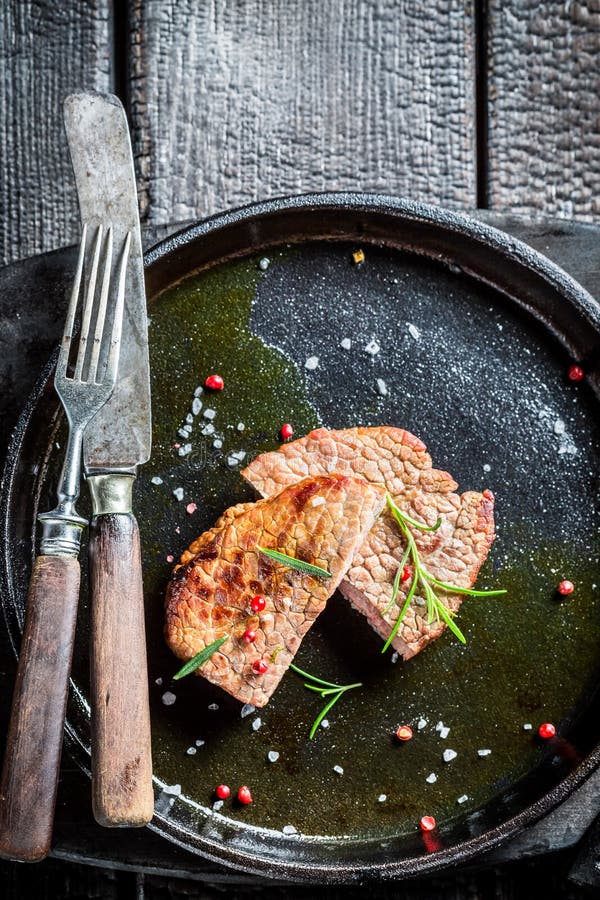 Hot Grilled Meat with Fresh Herbs Ready To Eat Stock Photo - Image of ...