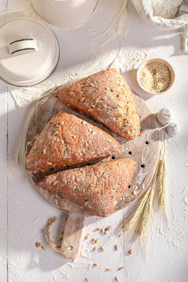 Hot and Healthy Triangular Rolls Baked in the Bakery Stock Photo ...
