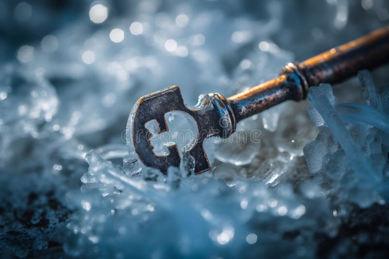 A Hot Iron Key Melting Ice. Security Conceptual Illustration ...