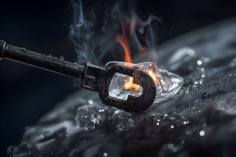 A Hot Iron Key Melting Ice. Security Conceptual Illustration ...