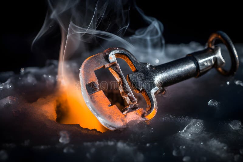 A Hot Iron Key Melting Ice. Security Conceptual Illustration ...