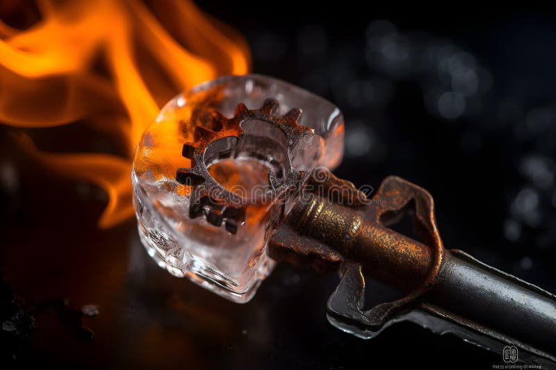 A Hot Iron Key Melting Ice. Security Conceptual Illustration ...