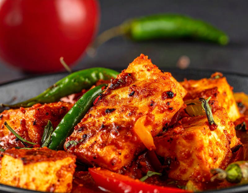 Hot Kadai Paneer Served with Vibrant Fresh Vegetables Stock ...