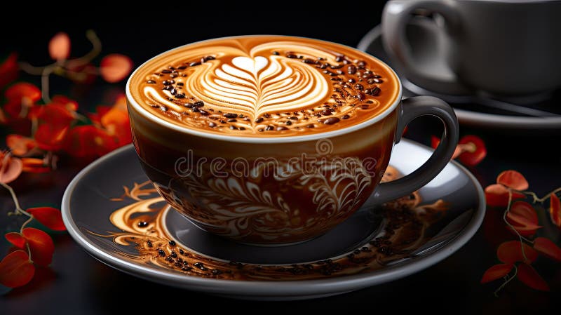 Hot Latte or Cappuccino Coffee with Art or Pattern in a Beautiful ...