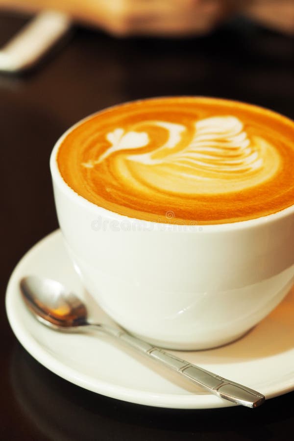 Hot latte stock photo. Image of wooden, black, cafe, beverage - 78007890