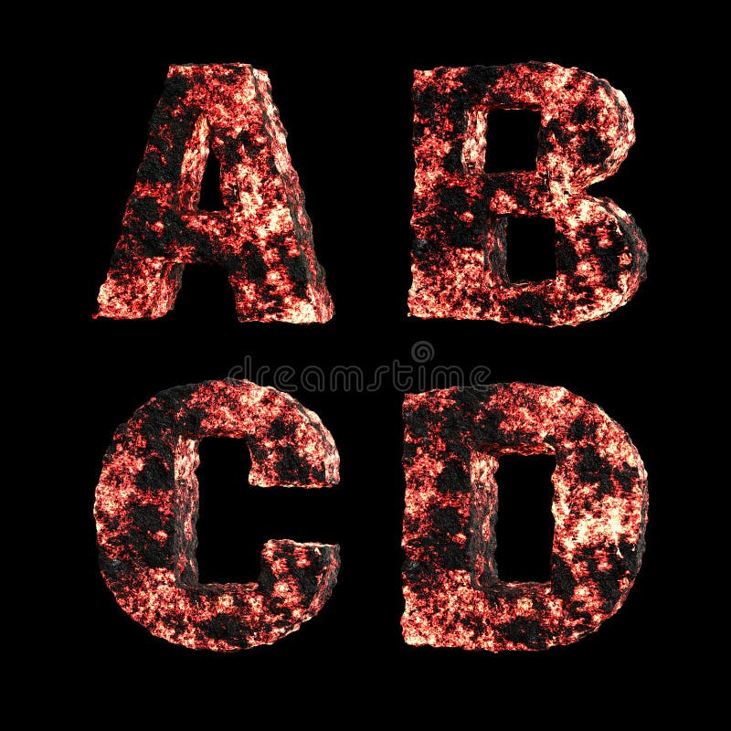 Hot Lava Capital Letter Alphabet - Letters a-D Stock Illustration ...