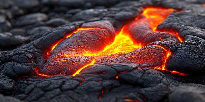 Hot Lava Flowing through Volcanic Rocks Close-Up Texture Stock ...