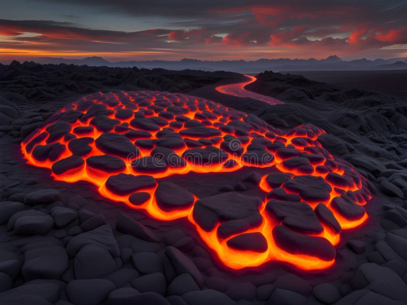 Hot Lava with Red Fire on Volcano, Ai Generated Stock Illustration ...