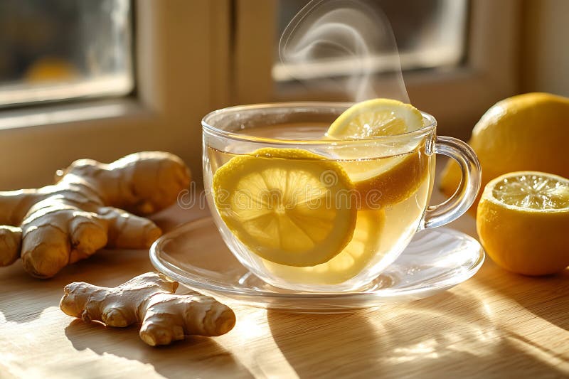 Hot Lemon Ginger Tea with Fresh Ginger Root Stock Illustration ...