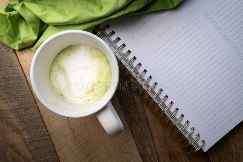 Hot, Matcha Green Tea Latte at Home, Top View Stock Image - Image of ...