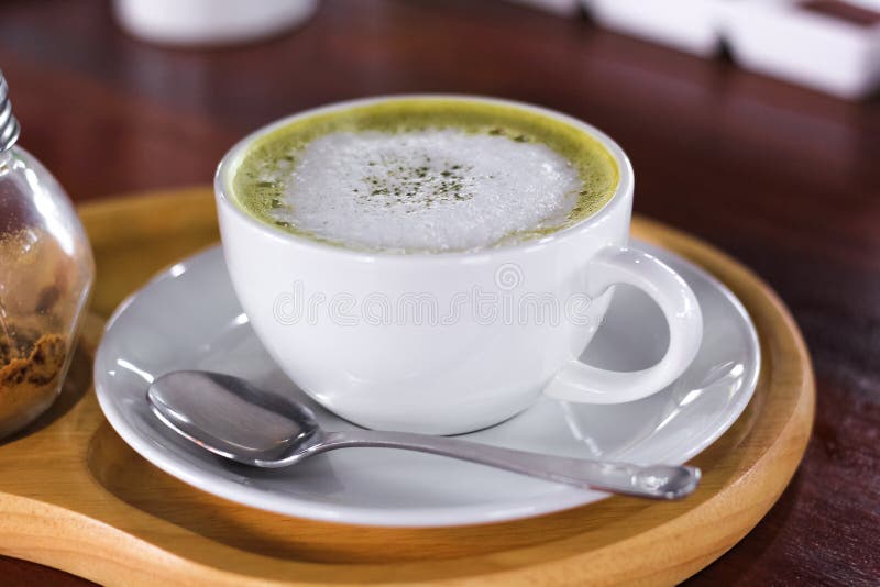 Hot Matcha Green Tea with Milk Stock Image - Image of double, cream ...