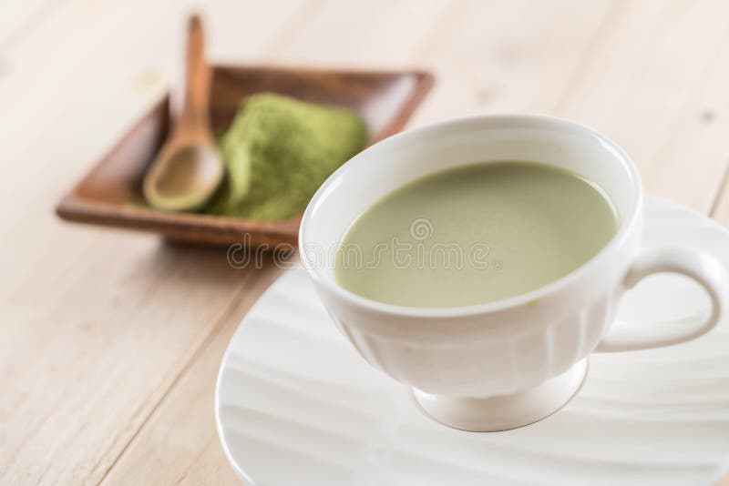 Hot matcha latte stock image. Image of wood, matcha, foam - 95057769