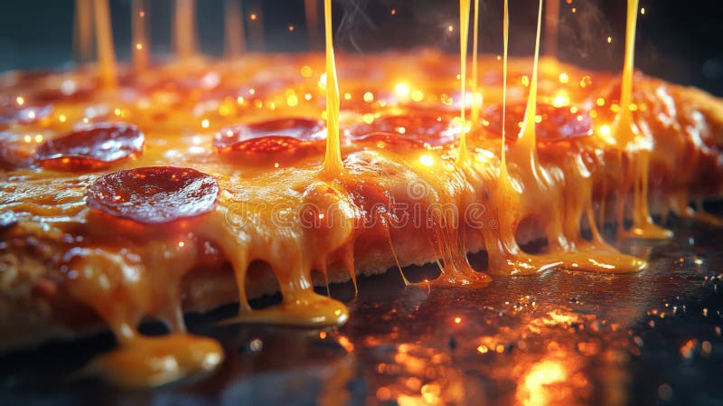 Hot Melted Pepperoni Pizza with Fire and Flames Stock Illustration ...