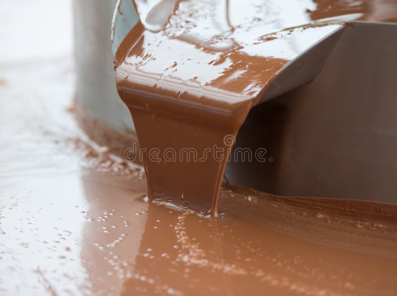 Hot Milk Chocolate Flow or Stream on Factory Stock Image - Image of ...