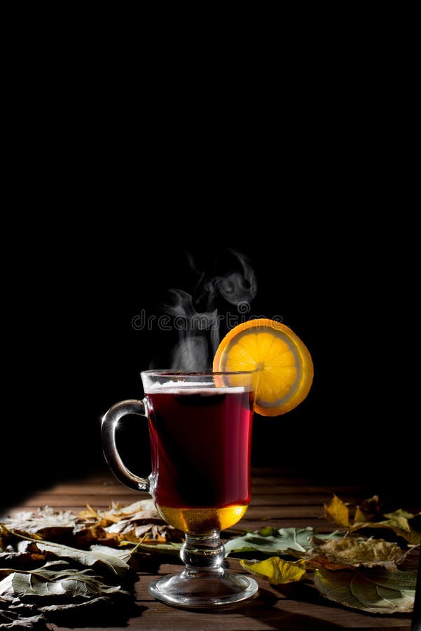 Hot Fragrant Mulled Wine with Orange Stock Image - Image of isolated ...