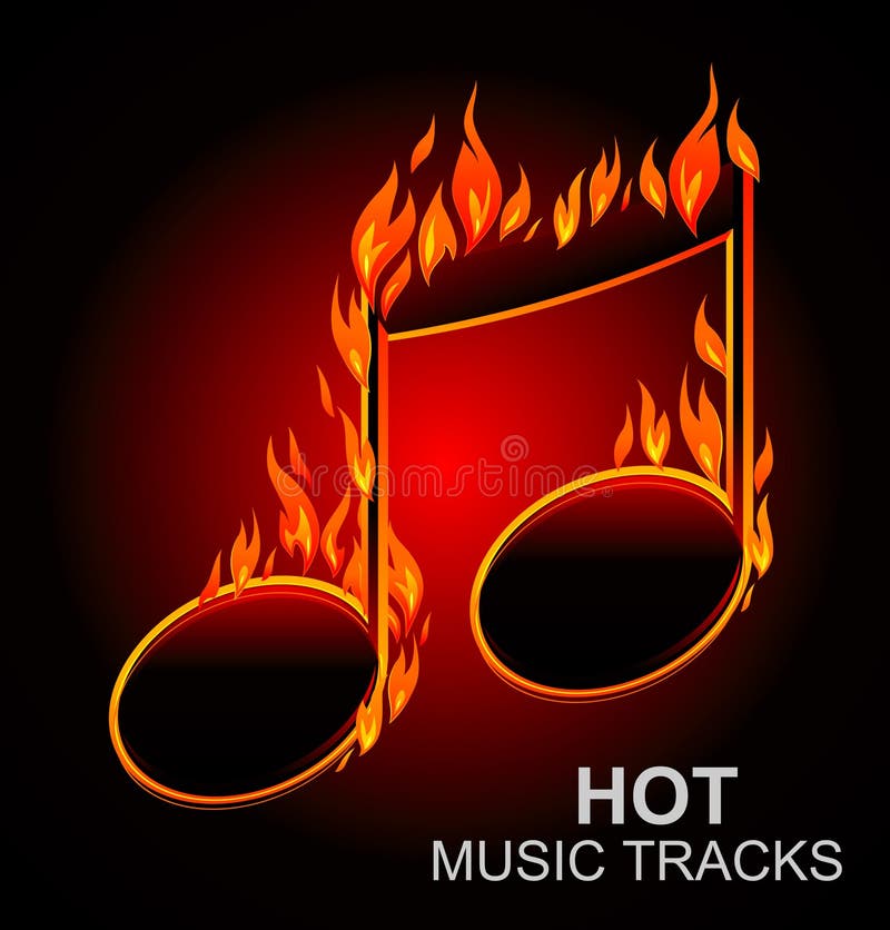 Hot Music Tracks, Musical Note in Flames Stock Vector - Illustration of ...