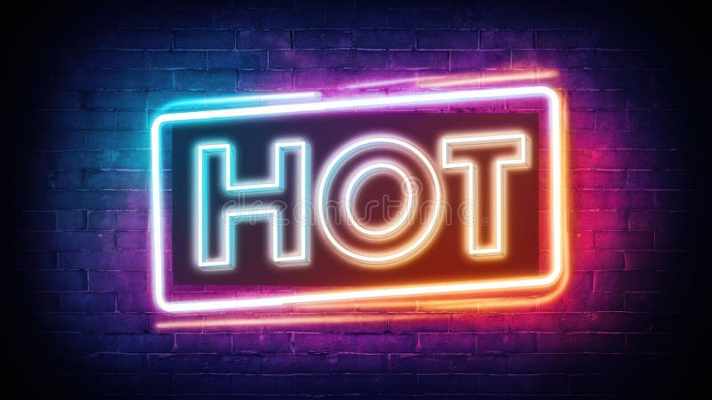 Hot Neon Sign on Brick Wall Background, AI Stock Illustration ...