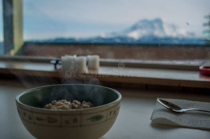 Hot Oatmeal in a Mountain Cabin Stock Photo - Image of mountain ...