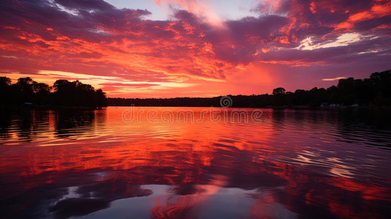 Hot Orange Fire Emitting Rays Spreads into the Sky, Staining it in ...