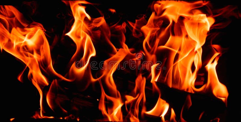 Hot, Orange Flames of Burning Wood in the Fireplace. Fire Dance on ...