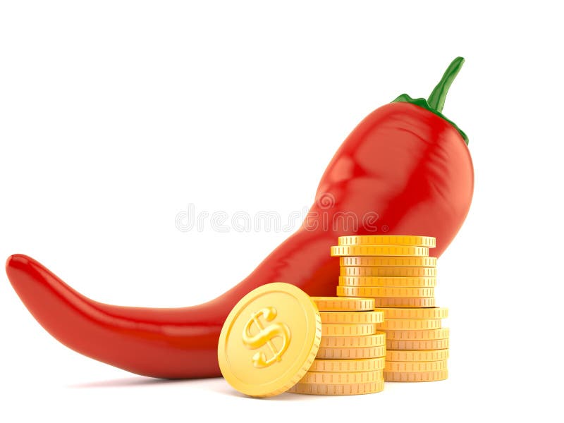 Hot Paprika with Stack of Coins Stock Illustration - Illustration of ...