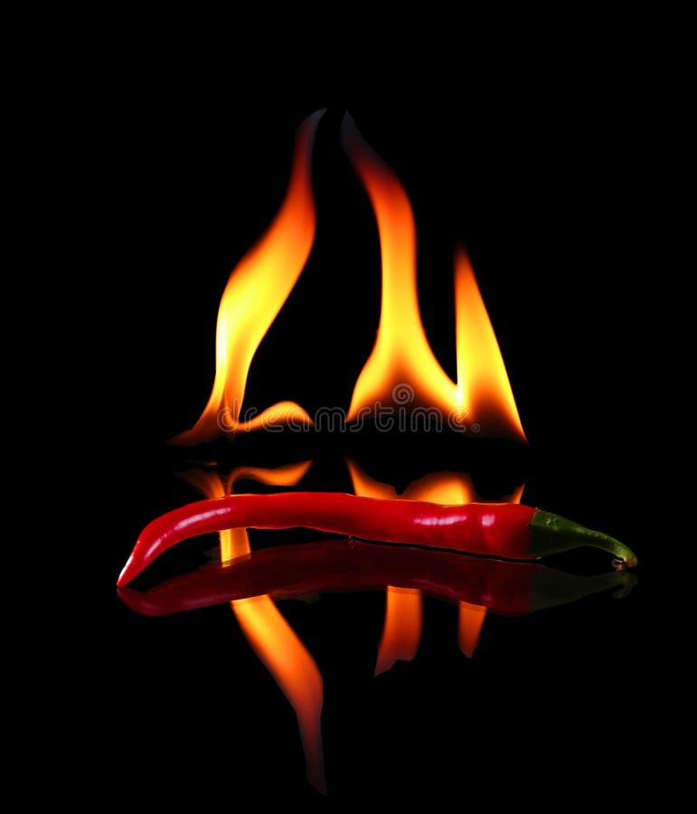 Hot Pepper with Flame on Black Stock Photo - Image of spice, healthy ...