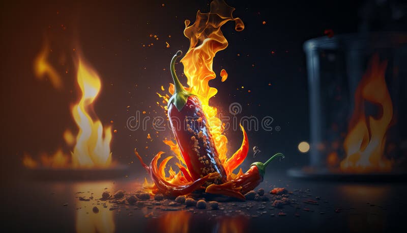 Hot Pepper Flaming and Burning on Grill Stock Photo - Image of flame ...