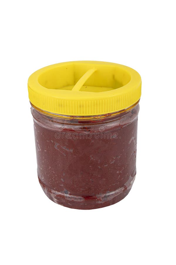 Hot Pepper Paste in Plastic Jar Isolated on White Background. Plastic ...