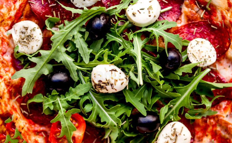 Hot Pizza Background Slice with Pepperoni, Melting Cheese. Top V Stock ...