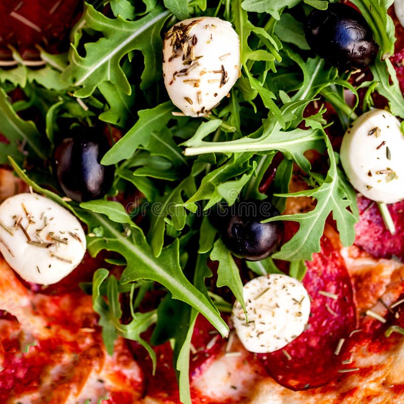 Hot Pizza Background Slice with Pepperoni, Melting Cheese. Top V Stock ...