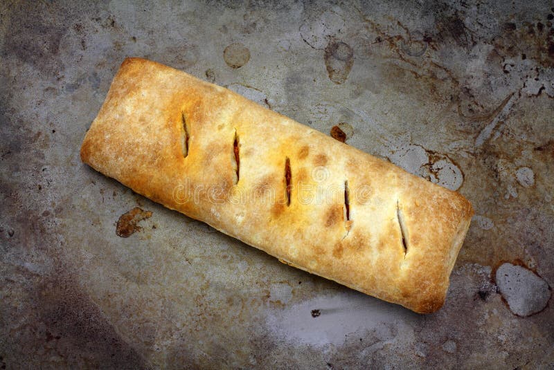 Hot Pizza Sandwich on Baking Pan Stock Photo - Image of fattening ...