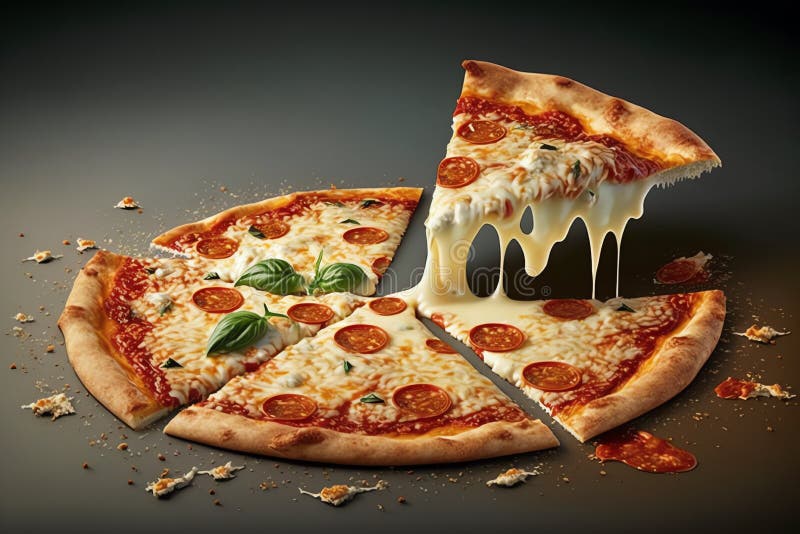 Hot Pizza Slice with Melting Cheese. Generative AI Stock Illustration ...