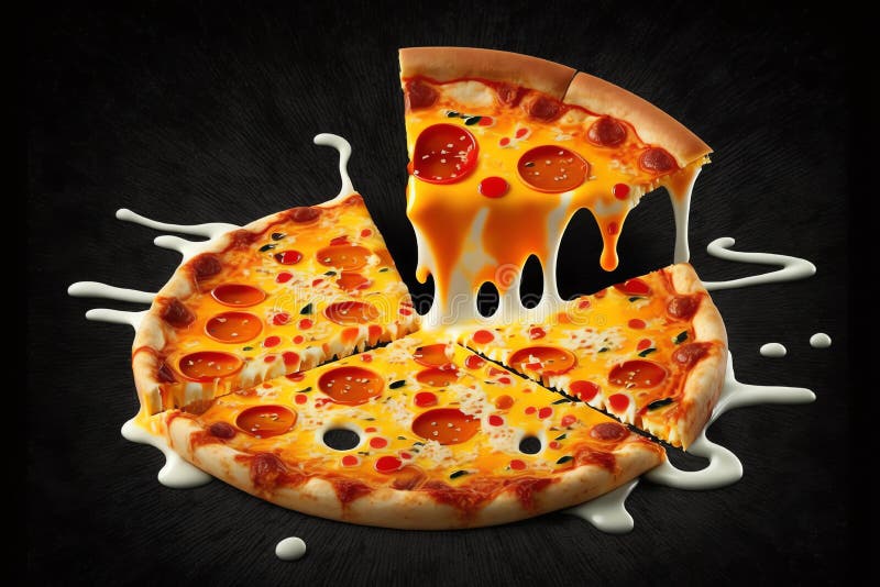 Hot Pizza Slice with Melting Cheese. Generative AI Stock Illustration ...