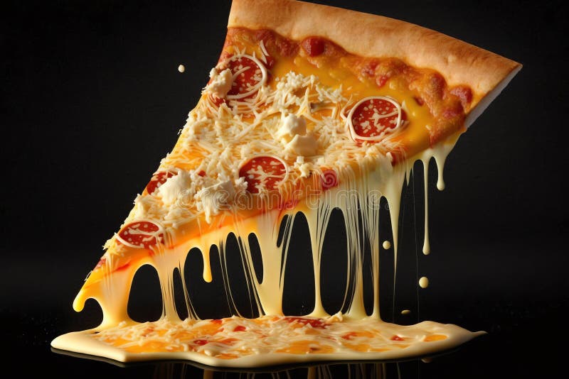 Hot Pizza Slice with Melting Cheese. Generative AI Stock Illustration ...