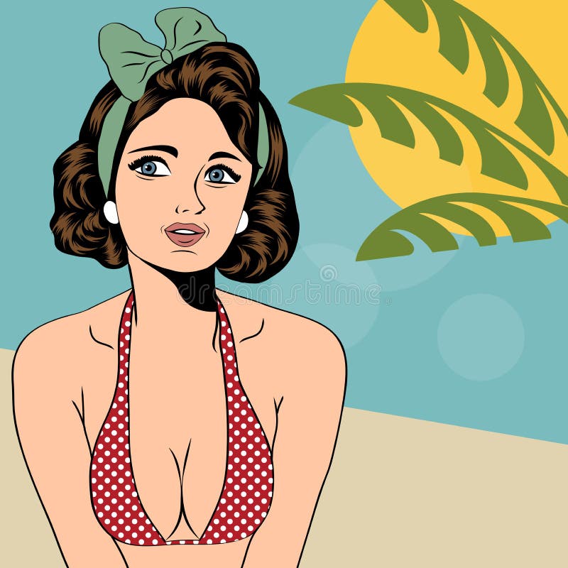 Woman In Swimsuit On A Tropical Beach Summer Concept Vector