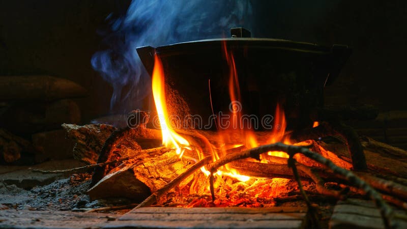 Hot Pot on the Fire with Smoke Stock Image - Image of dark, native ...