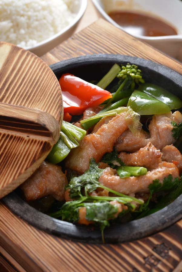 Hot pot fried pork stock image. Image of sativa, closeup - 89969133