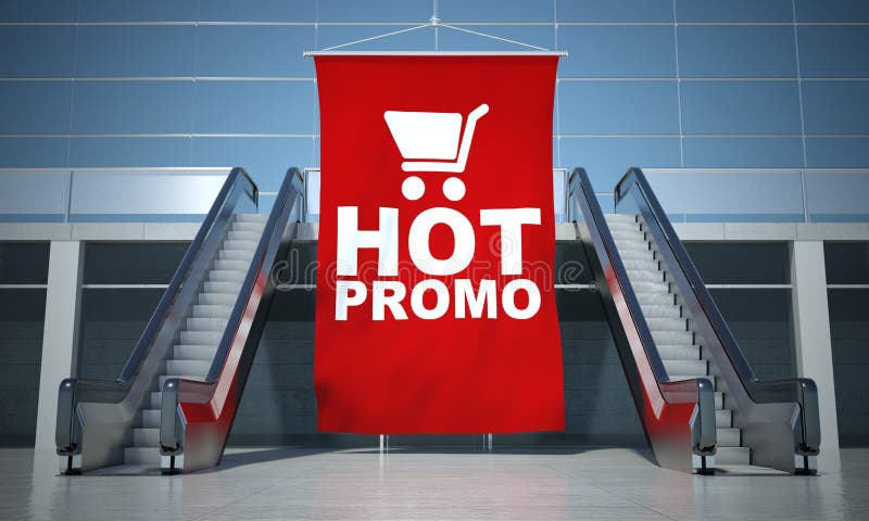 Hot Promo Advertising Flag and Escalator Stock Photo - Image of flag ...