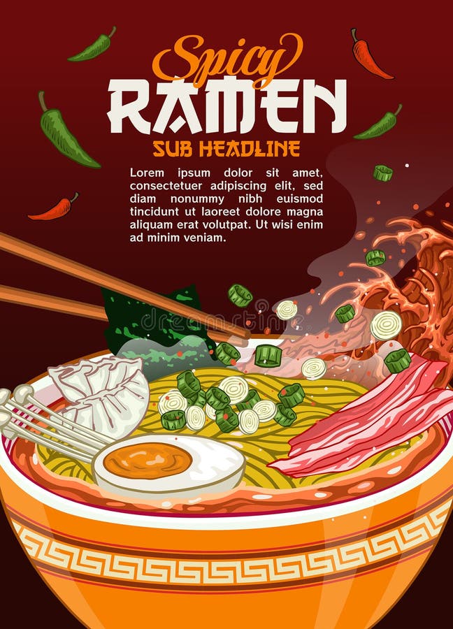 Hot Ramen Noodles Illustration Background with Empty Space for Text ...