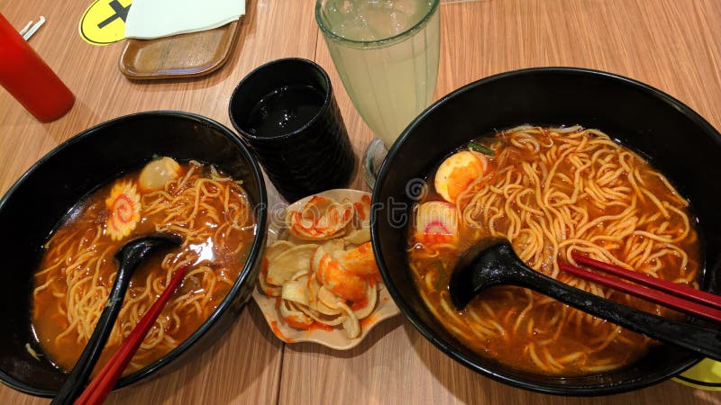 Hot Ramen with Ocha and Lemonade Stock Photo - Image of lunch, double ...