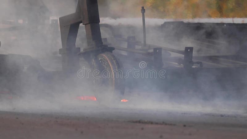 Hot Recycling Machines Running on the Road. Smoke Around Machines Stock ...