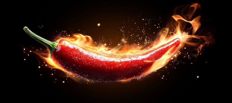 Hot Red Cayenne Pepper on Fire with Flames, Burning, Hot Spice Concept ...