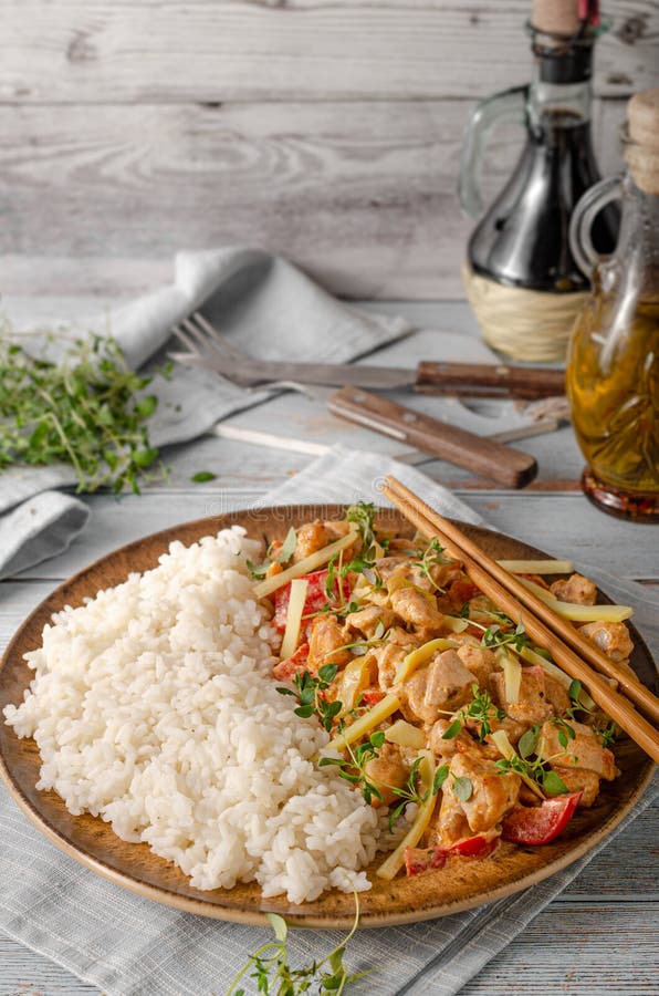 Hot red curry and rice stock image. Image of lunch, pepper - 174834217