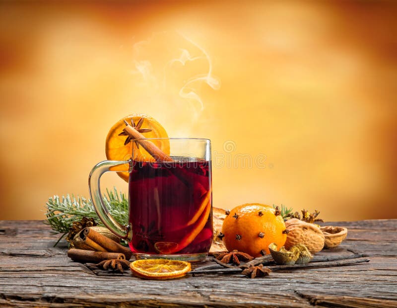 Hot Red Wine Drink on Wooden Table Stock Image - Image of juicy, board ...